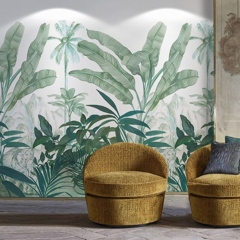 Custom Wallpaper Mural Tropical Rainforest Banana Leaf Bvm Home