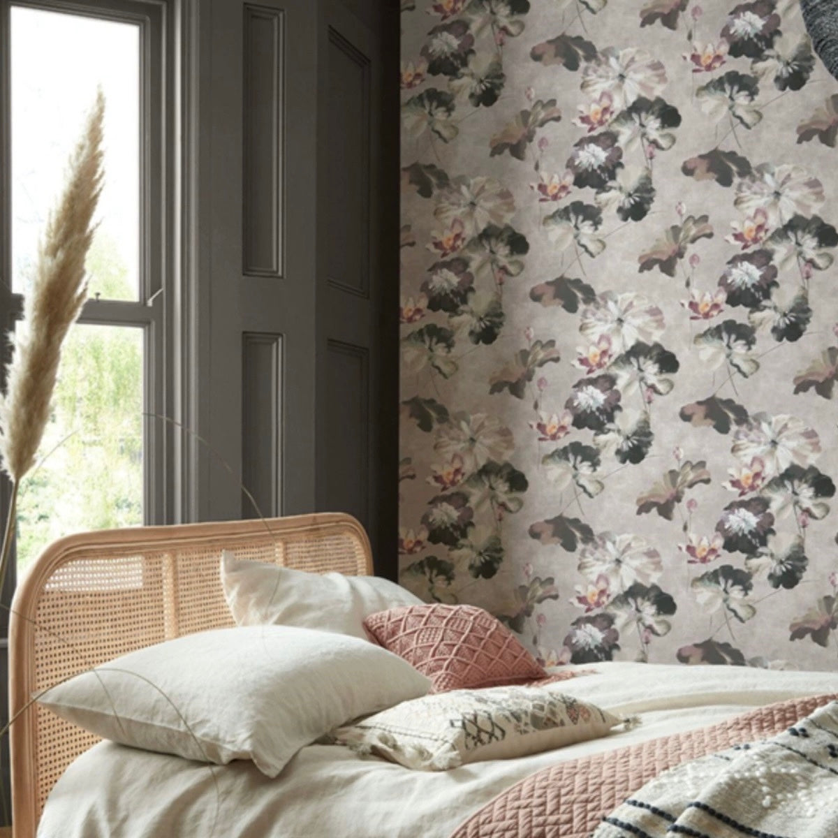 Custom Wallpaper Mural Retro Lotus Flowers | BVM Home