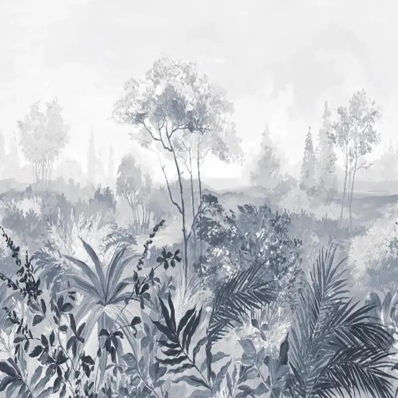 Custom Wallpaper Mural Retro Tropical Trees Blue | BVM Home