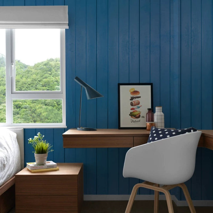 Blue White Wood Panel Wallpaper Wallcovering Free Shipping | BVM Home