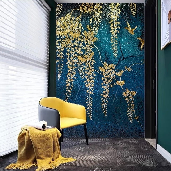 Custom Glass Mosaic Mural Beautiful Vines and Birds | BVM Home