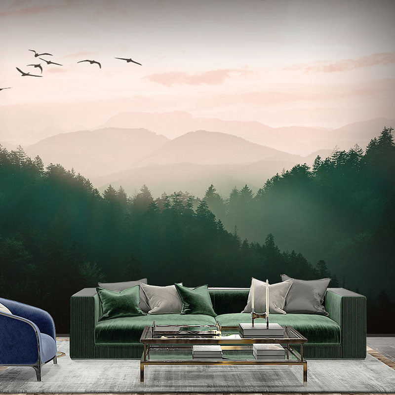 Custom Size Wallpaper Mural Foggy Green Mountain Landscape | BVM Home