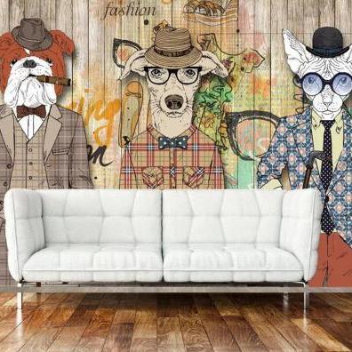 Custom Wallpaper Mural Retro Nostalgic Abstract Wooden Dog | BVM Home