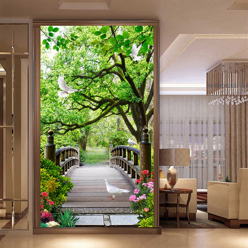 3D Wooden Bridge Landscape Entrance Mural Wallpaper | BVM Home