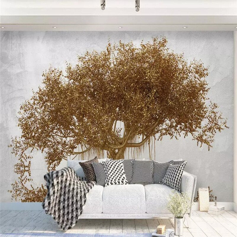 Custom Wallpaper Mural Golden Fortune Tree Wallcovering | BVM Home