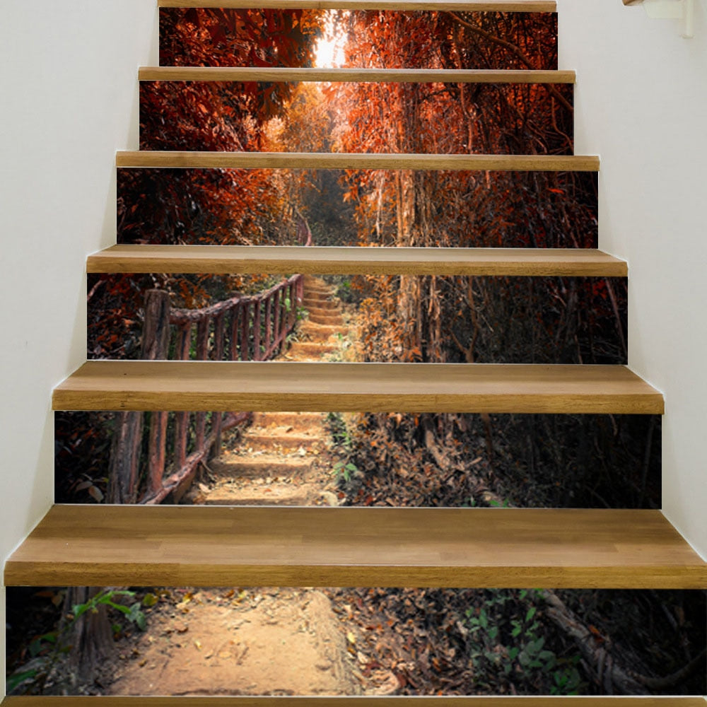 3d Maple Leaf Path Wall Tile Stairs Waterproof PVC Mural | BVM Home