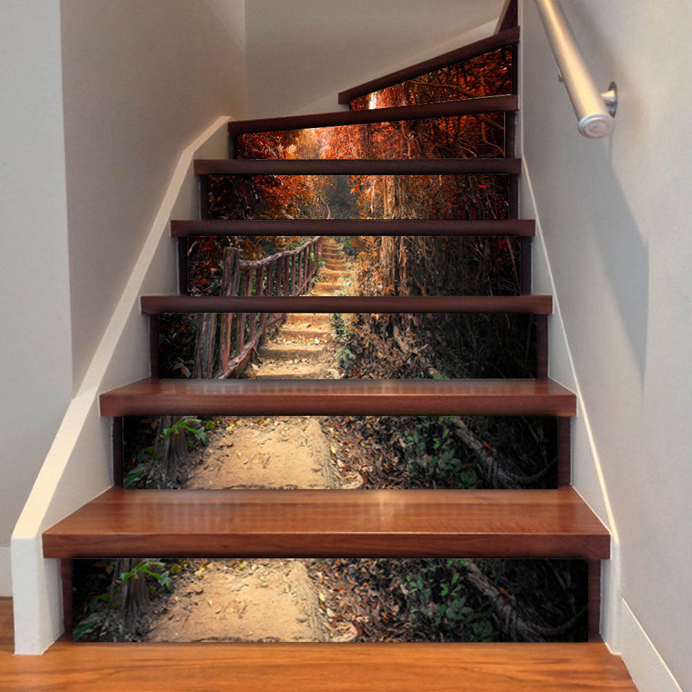 3d Maple Leaf Path Wall Tile Stairs Waterproof PVC Mural | BVM Home
