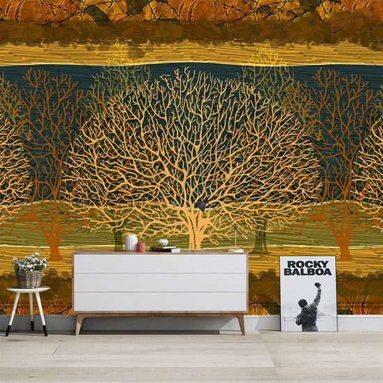 Custom Wallpaper Mural Abstract Art Retro Golden Trees | BVM Home