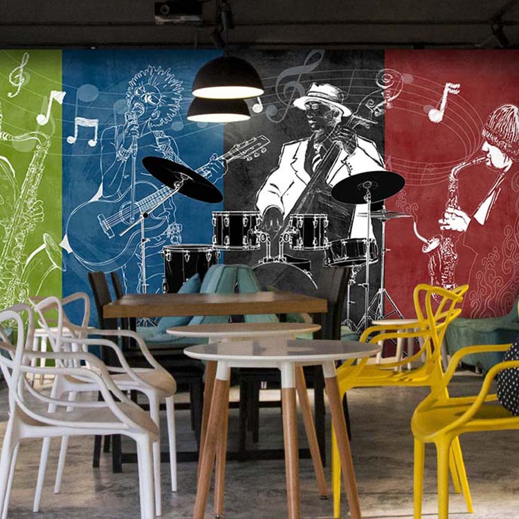 Custom Wallpaper Mural Rock Music Players for Cafe Bar | BVM Home