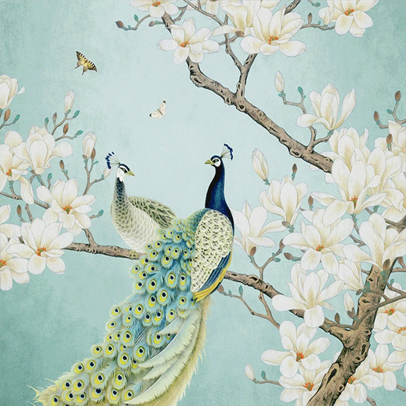 Custom Wallpaper Mural Chinese Style Peacock Flowers Birds | BVM Home