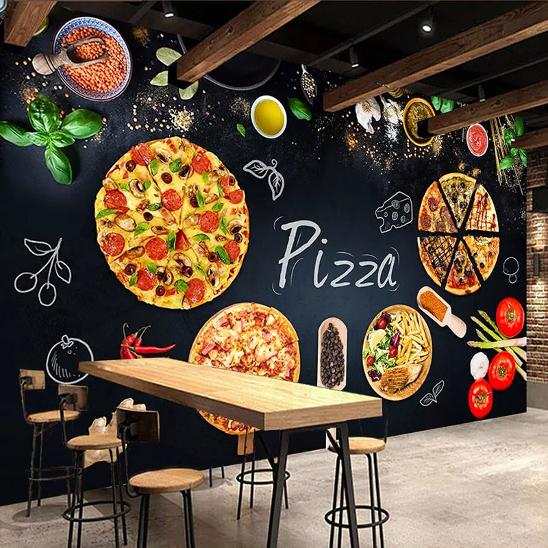 Custom Mural Wallpaper Pizza Shop Restaurant Wallcovering | BVM Home
