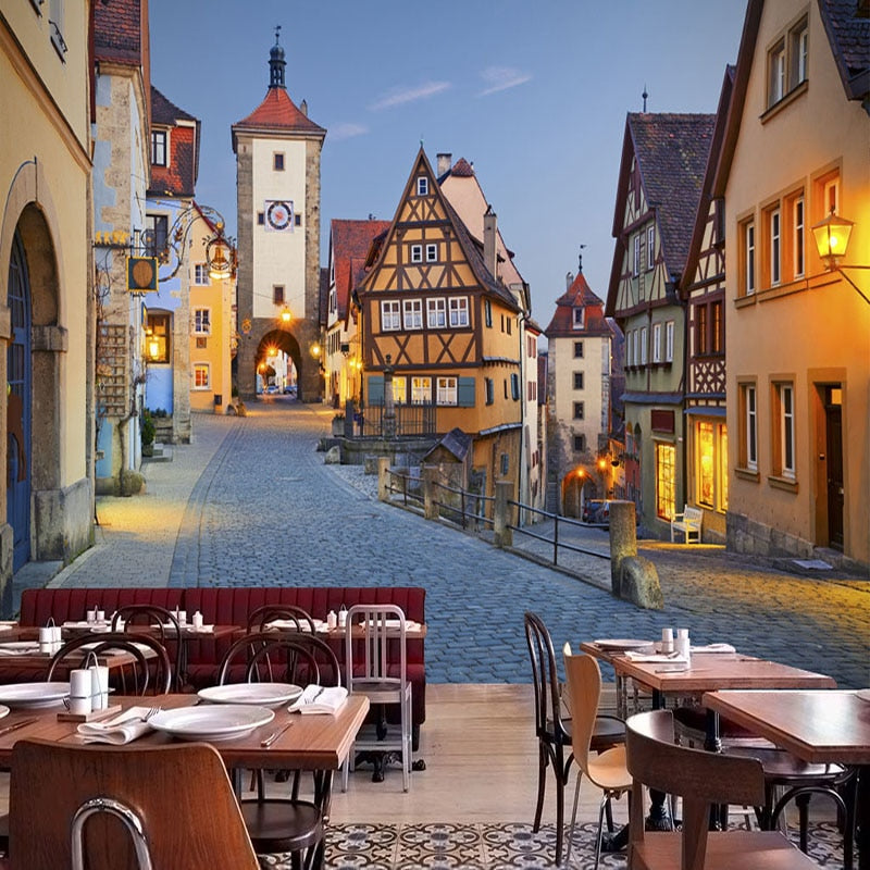 Custom Wallpaper Mural European Town Street Landscape | BVM Home