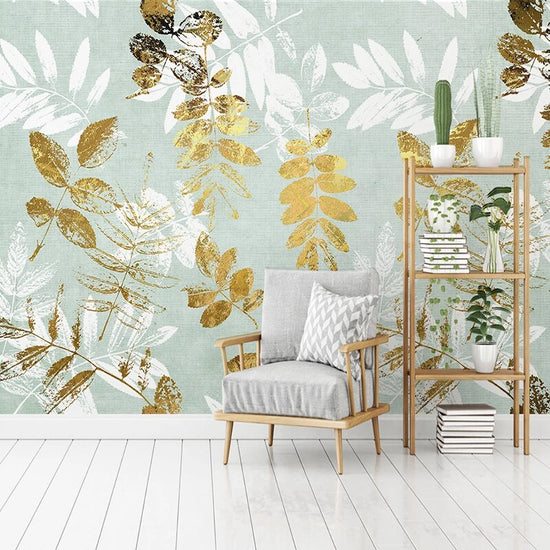 Custom Mural Wallpaper Abstract Golden Tree Leaves | BVM Home