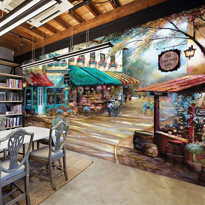 Custom Wallpaper Mural for Restaurant Retro European Street | BVM Home