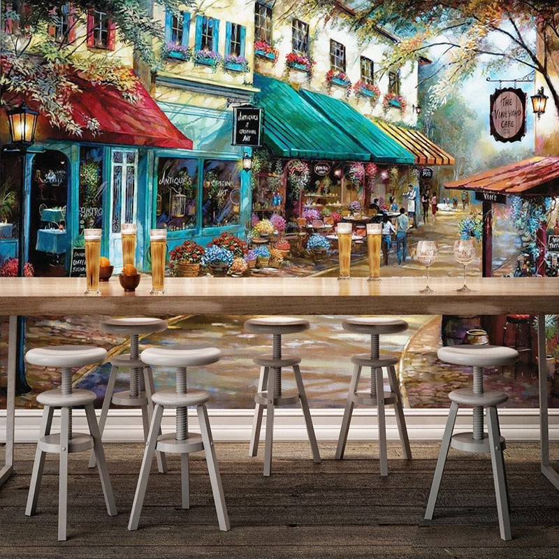 Custom Wallpaper Mural for Restaurant Retro European Street | BVM Home