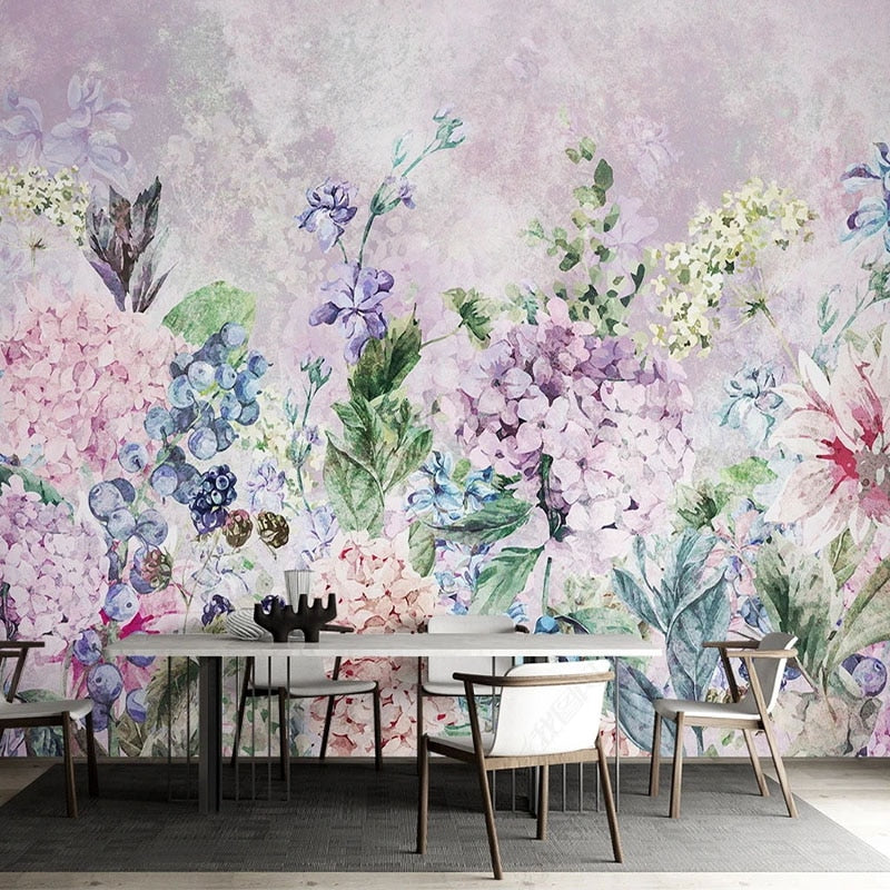 Custom Mural Wallpaper Watercolor Plants and Flowers | BVM Home