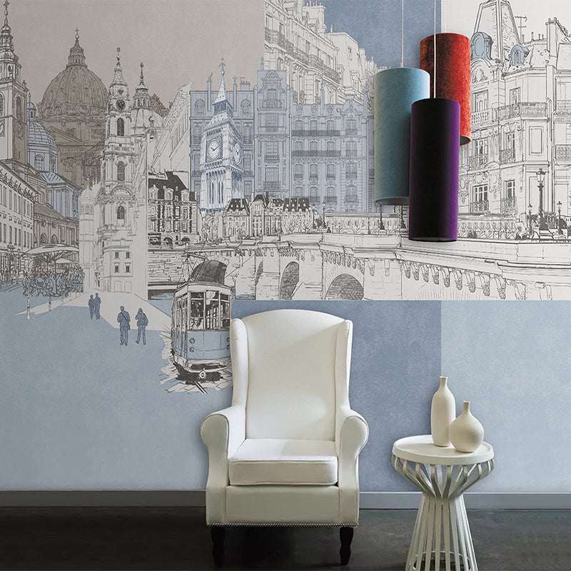 Custom Wallpaper Mural Modern Hand-painted City Buildings | BVM Home