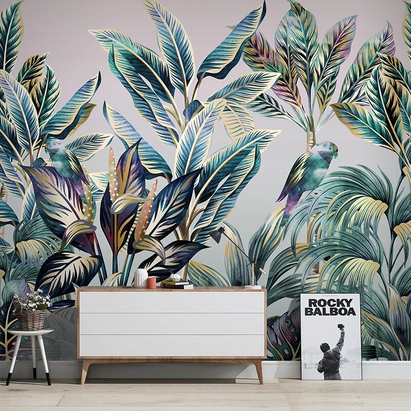 Custom Mural Wallpaper Coconut Tree Banana Leaf Bird | BVM Home