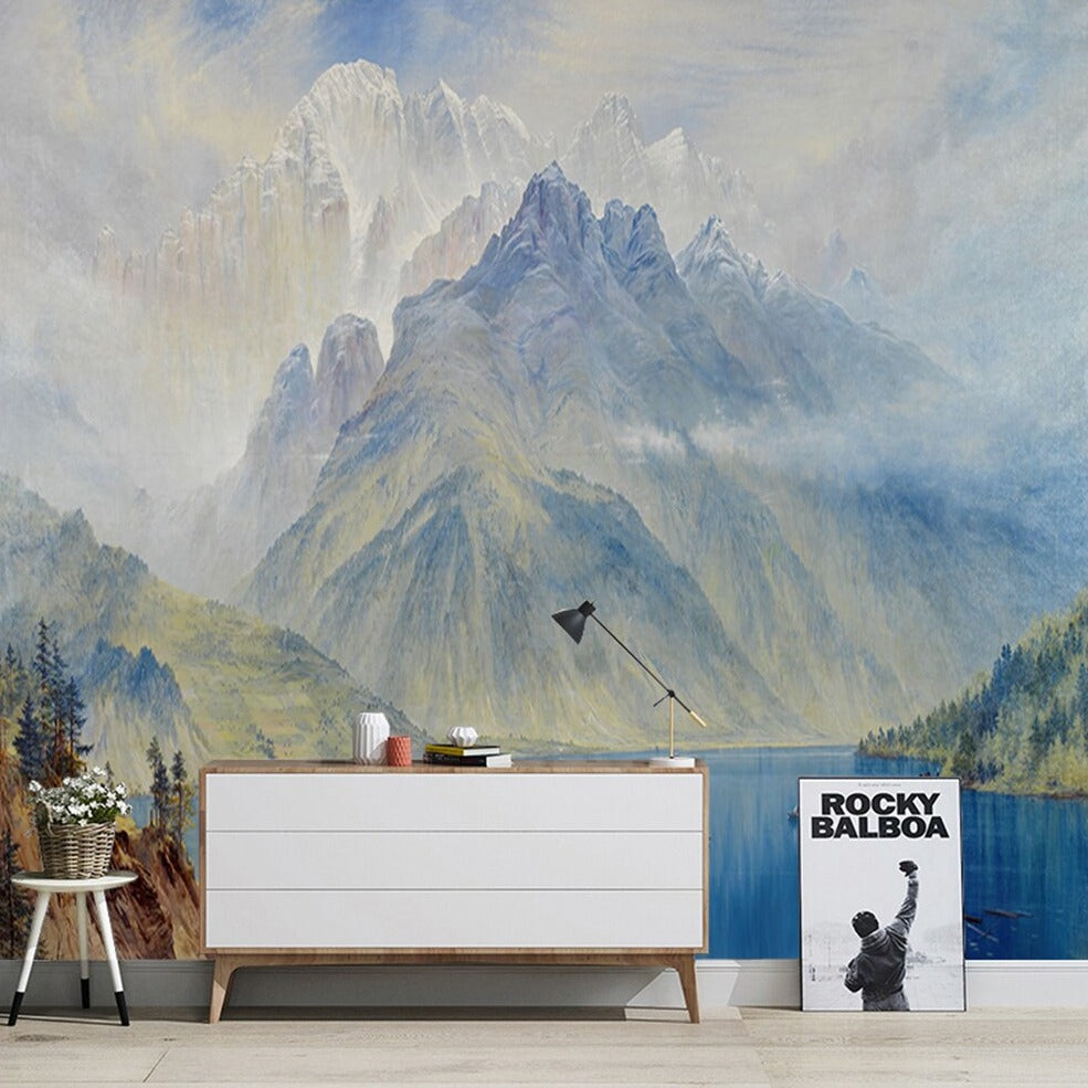 Custom Wallpaper Mural Abstract Mountain Lake Landscape | BVM Home