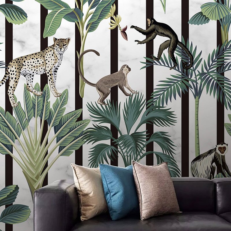 Custom Size Wallpaper Mural Tropical Rainforest and Animals | BVM Home
