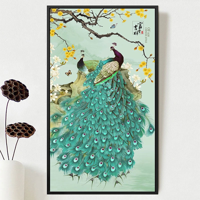 Custom Wallpaper Mural Chinese Style Peacock Flowers | BVM Home