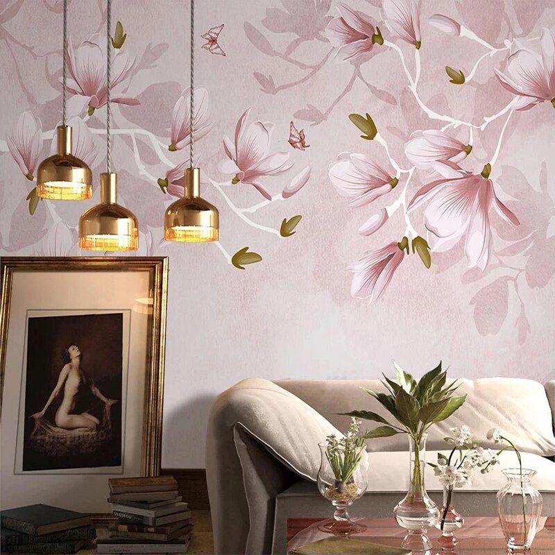 Custom Wallpaper Mural Pink Flowers Butterfly | BVM Home