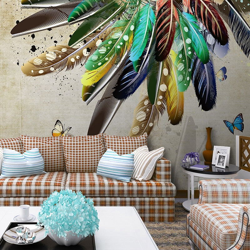 Colorful Feather Wallpaper Mural Big Size Wallcovering | BVM Home