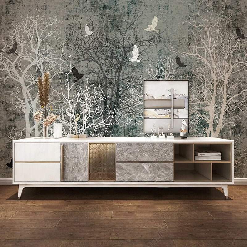 Custom Wallpaper Mural Retro Forest Bird Tree Branch | BVM Home