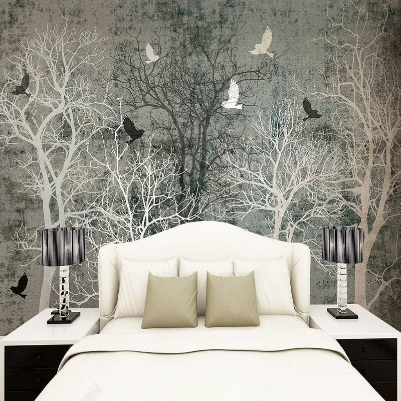 Custom Wallpaper Mural Retro Forest Bird Tree Branch | BVM Home