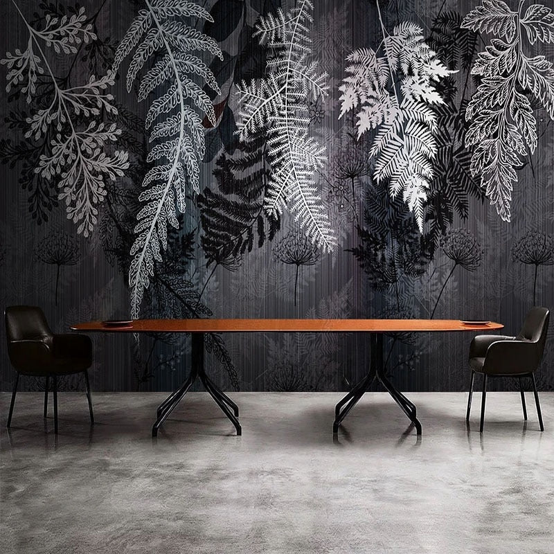 Custom Mural Wallpaper Line Drawing Tropical Plant Leaves | BVM Home