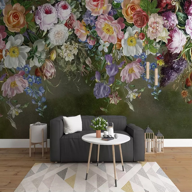 Custom Size European Style Retro Floral Wallpaper Mural | BVM Home
