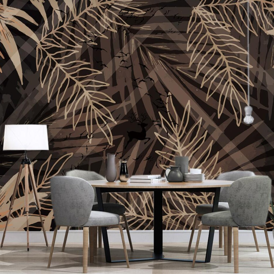 Custom Wallpaper Mural Vintage Golden Tropical Leaves | BVM Home