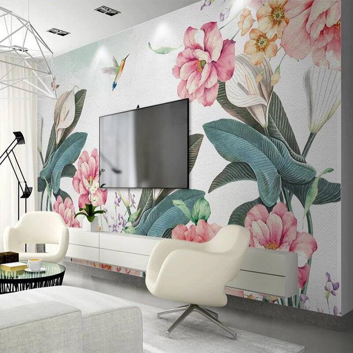 Custom Wallpaper Mural Pastoral Style Flowers Butterfly | BVM Home