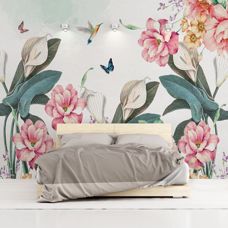 Custom Wallpaper Mural Pastoral Style Flowers Butterfly | BVM Home