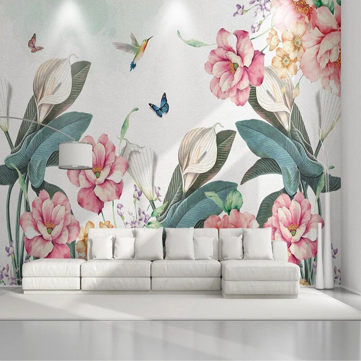 Custom Wallpaper Mural Pastoral Style Flowers Butterfly | BVM Home