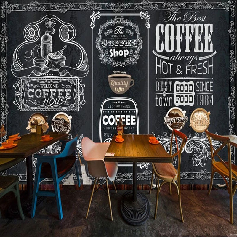 Custom Wallpaper Mural Retro Chalkboard Cafe Background | BVM Home