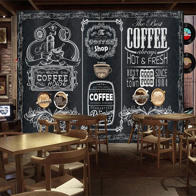 Custom Wallpaper Mural Retro Chalkboard Cafe Background | BVM Home