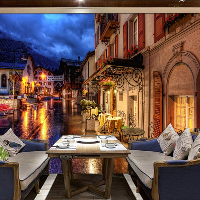 Custom Retro Style Wallpaper Mural European Streetscape | BVM Home