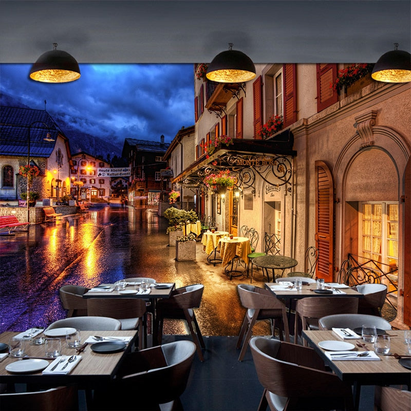 Custom Retro Style Wallpaper Mural European Streetscape | BVM Home