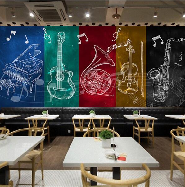 Custom Wallpaper Mural Guitar Musical Notes Modern Decor | BVM Home