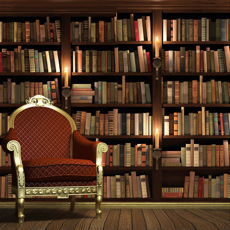 Custom European Retro Bookshelf 3D Wallpaper Mural | BVM Home