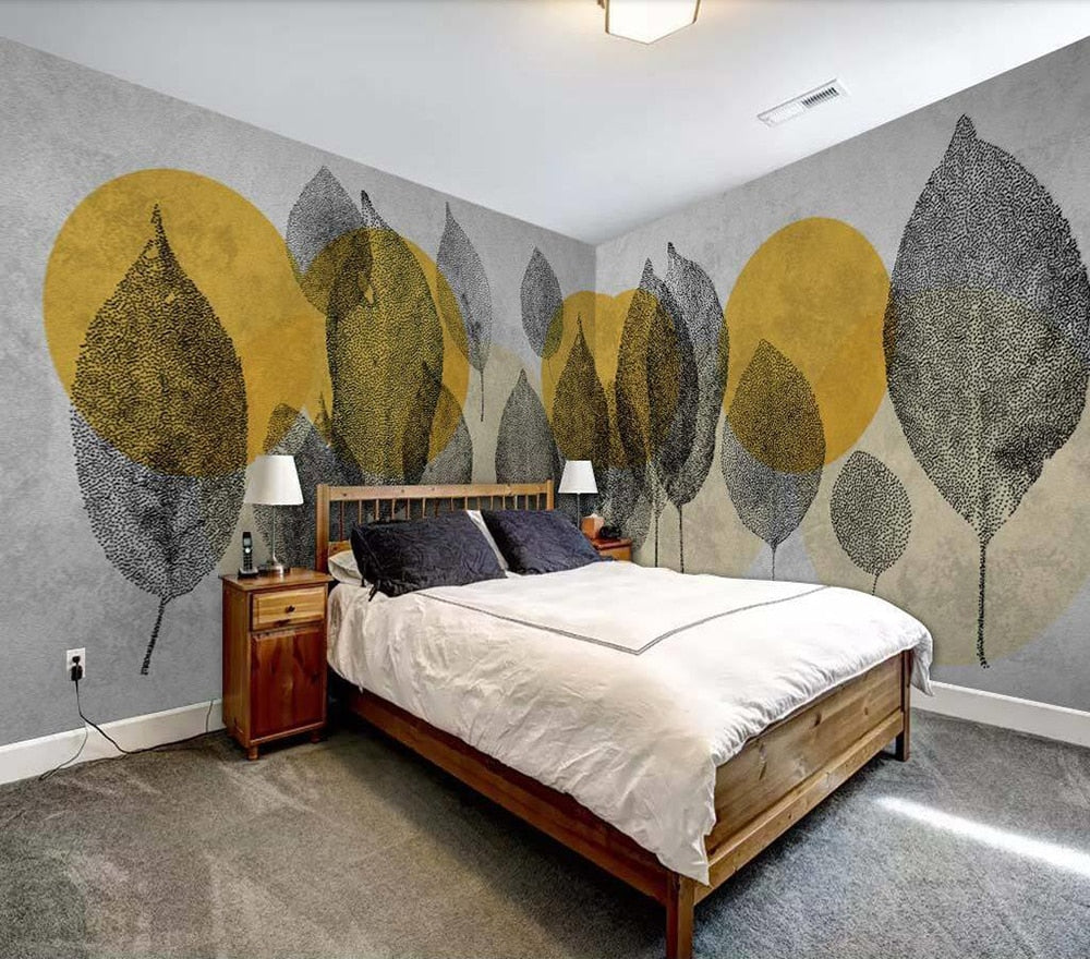Custom Wallpaper Mural Hand-painted Leaves Wallcovering | BVM Home