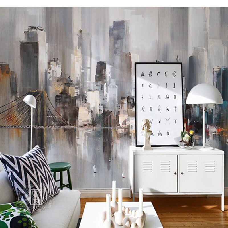 Custom Size Wallpaper Mural Abstract Cityscape Wallcovering | BVM Home