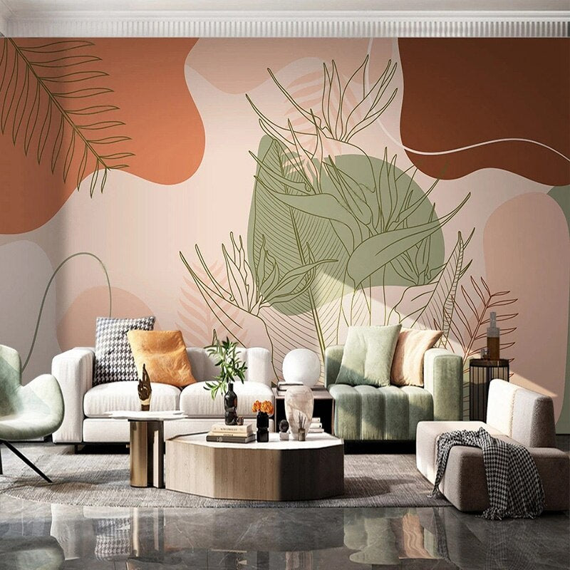 Custom Mural Line Drawing Plant Bird Abstract Wallpaper | BVM Home
