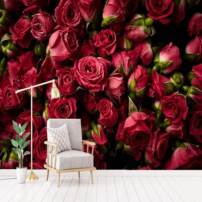 Custom Photo Wallpaper Red Roses Backdrop Mural | BVM Home