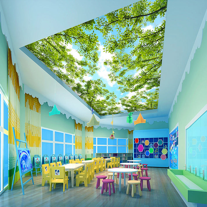 Custom Wallpaper Forest Ceiling Mural Sky Clouds Trees | BVM Home