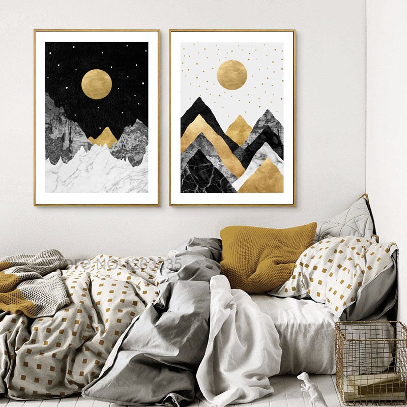 Golden Yellow Moon Stars Posters Canvas Prints Wall Art | BVM Home