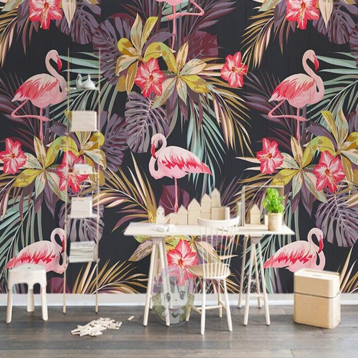 Custom Mural Wallpaper Flamingo Tropical Plants | BVM Home