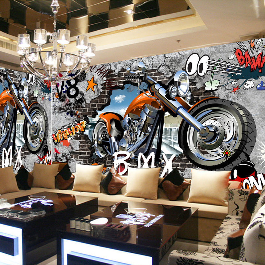 Custom Wallpaper Motorcycle Street Graffiti Wallcovering | BVM Home