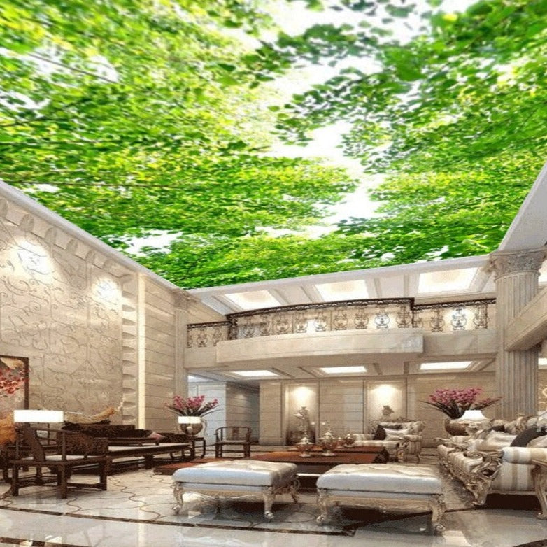 Custom Wallpaper Green Trees Landscape Ceiling Mural | BVM Home